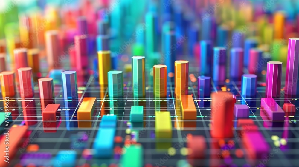 Data Grid: A 3D vector illustration of a grid filled with colorful ...