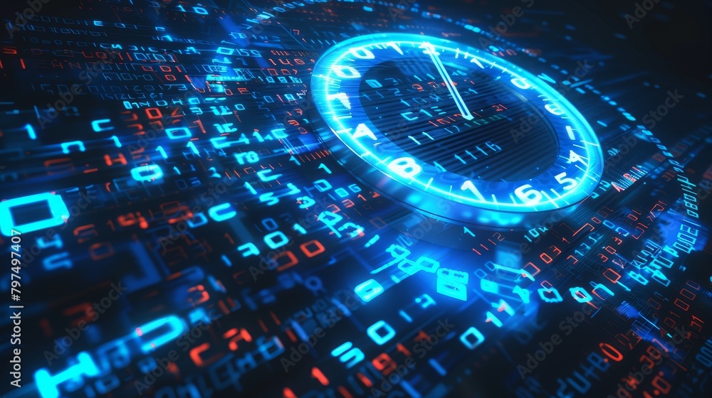 Digital Technology: A vector illustration of a digital clock displaying binary numbers Stock ...