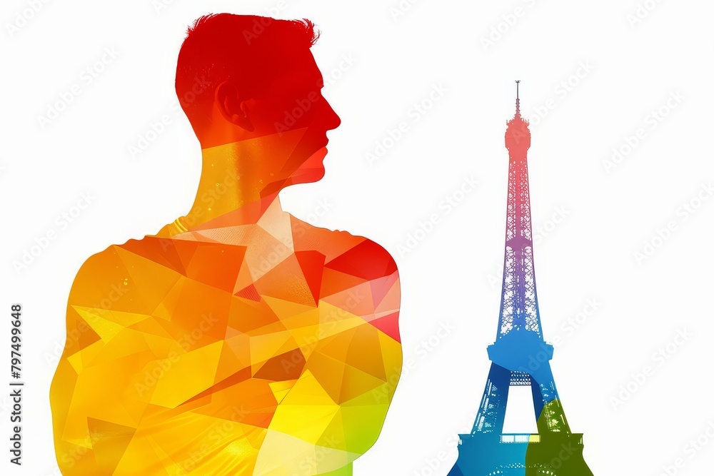 Silhouette of Athlete and Eiffel Tower on White, Olympic Colors Theme ...