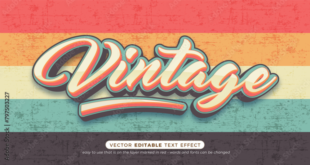 Retro vintage text effect with 3d editable 70s and 80s text style Stock ...