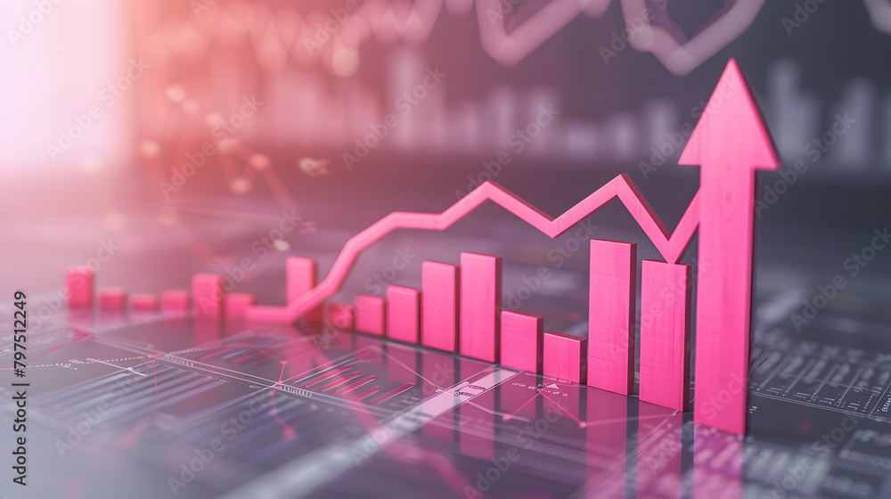A pink arrow pointing upwards on a climbing area chart. with the ...