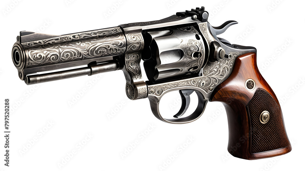 Vintage revolver with intricate engravings and subtle patina on ...