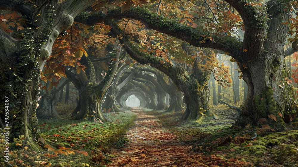 Enchanted Forest Pathway A magical tableau of an enchanting forest path ...