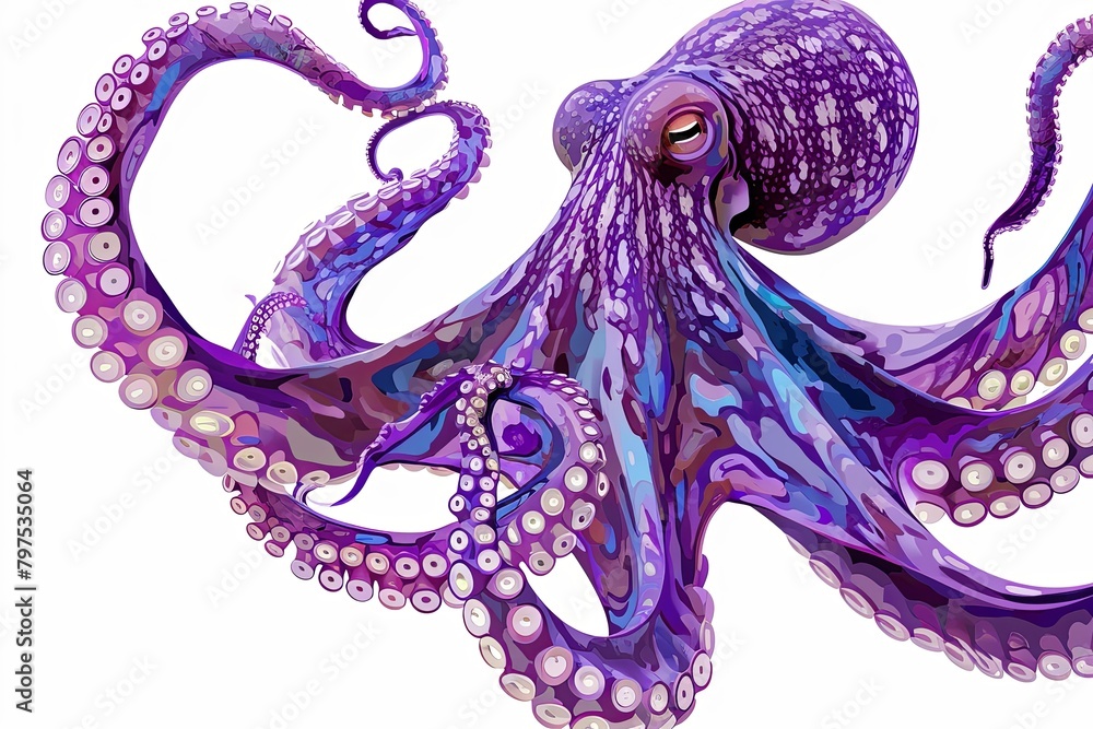 Purple and Blue Octopus Digital Illustration on White Background Stock ...