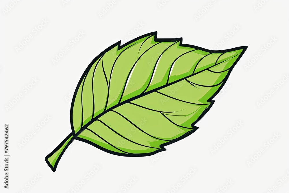 Green Leaf Vector Illustration: Nature Symbol with Bold Black Outline ...