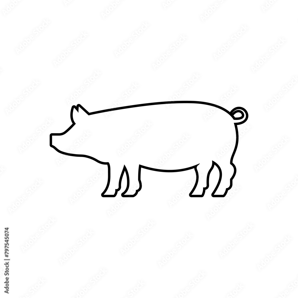 Pig silhouette, outline icon, vector. Farm pig, simple icon. Livestock ...