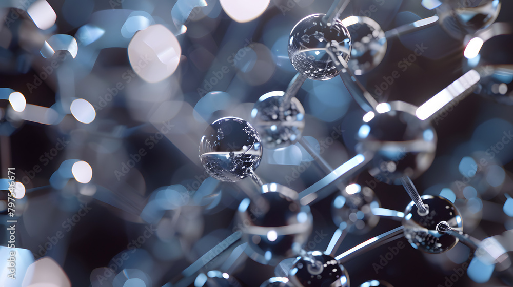 Abstract environment with a silver atomic structure representing ...