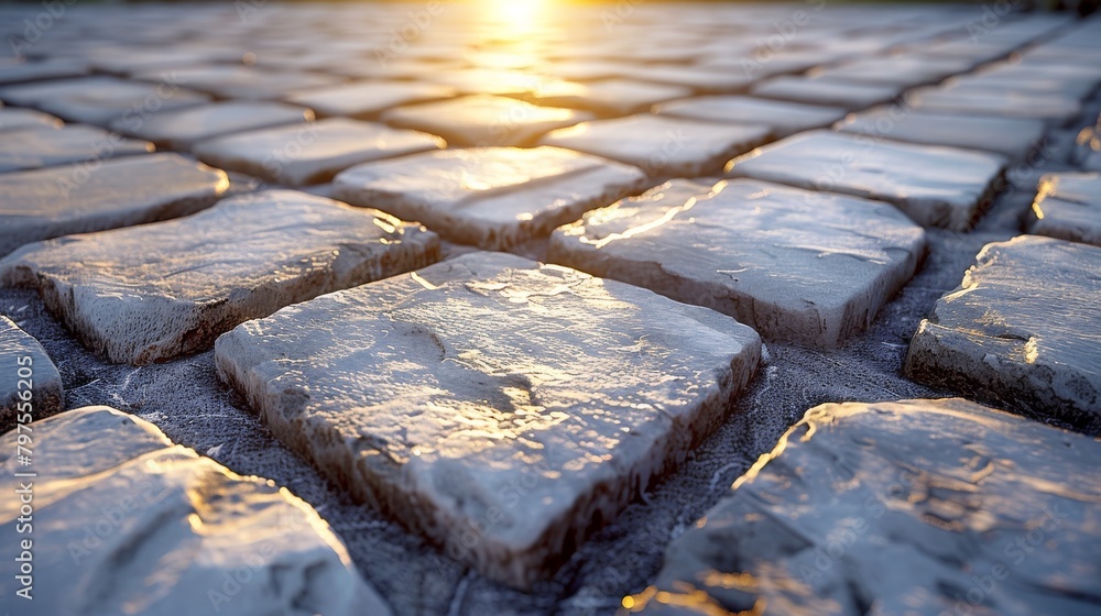 White square paving slabs interspersed with natural stone. Sample of ...