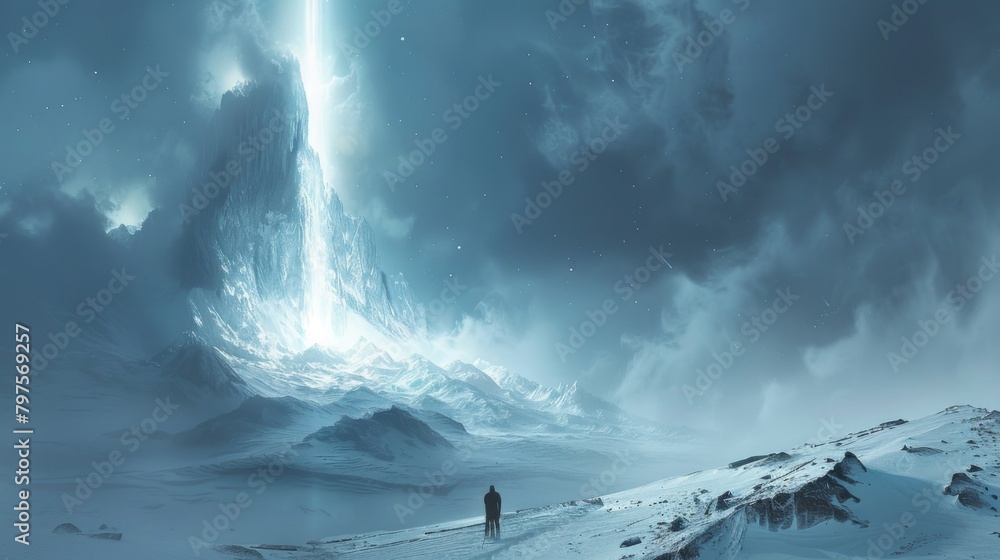 Epic Snowy Mountain with Beam of Light - Majestic Landscape in Winter ...