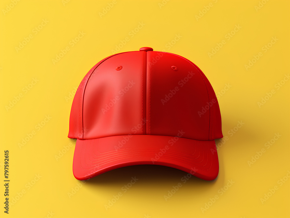 Red cap mockup on yellow clean background, 3d render 4k, 8k, clean, hd ...