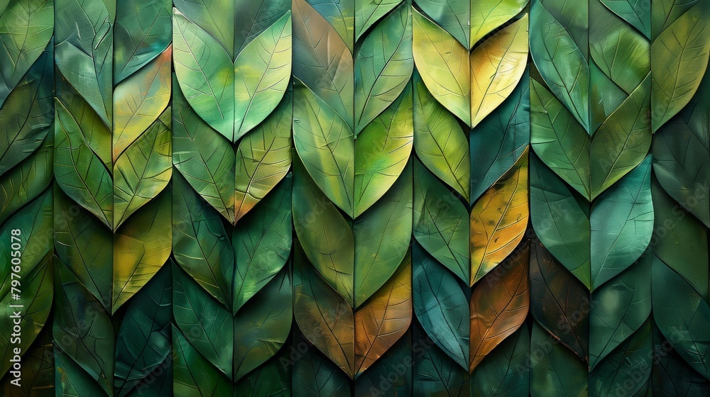 Nature-inspired geometric patterns in shades of leafy green, evoking a ...