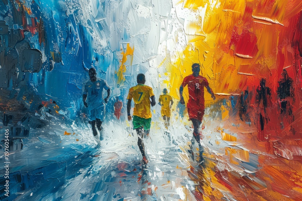 Oil-painted athletes create a dynamic spectacle in Paris, merging sport ...