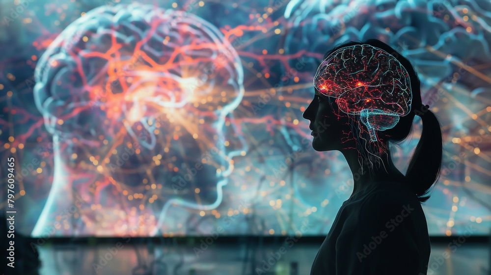 In a neuroscience lab, researchers map the neural pathways of the brain ...