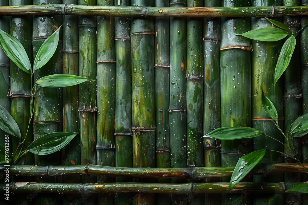 Bamboo stems, a quintessential Chinese material, form a textured, green ...
