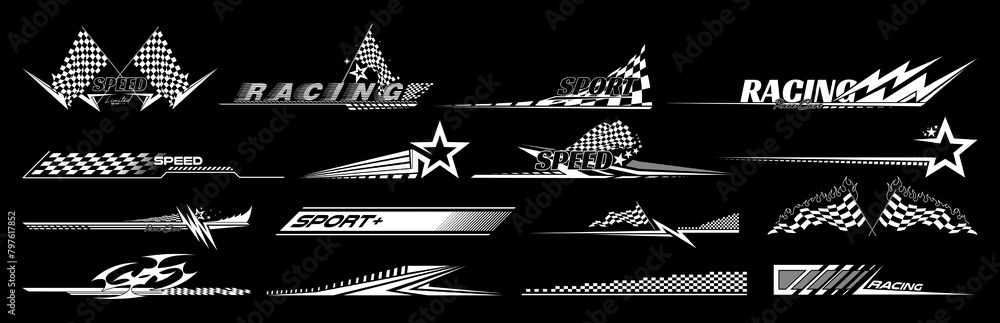 Sport car decal stripes. Car tuning finish flag stickers, speed racing ...