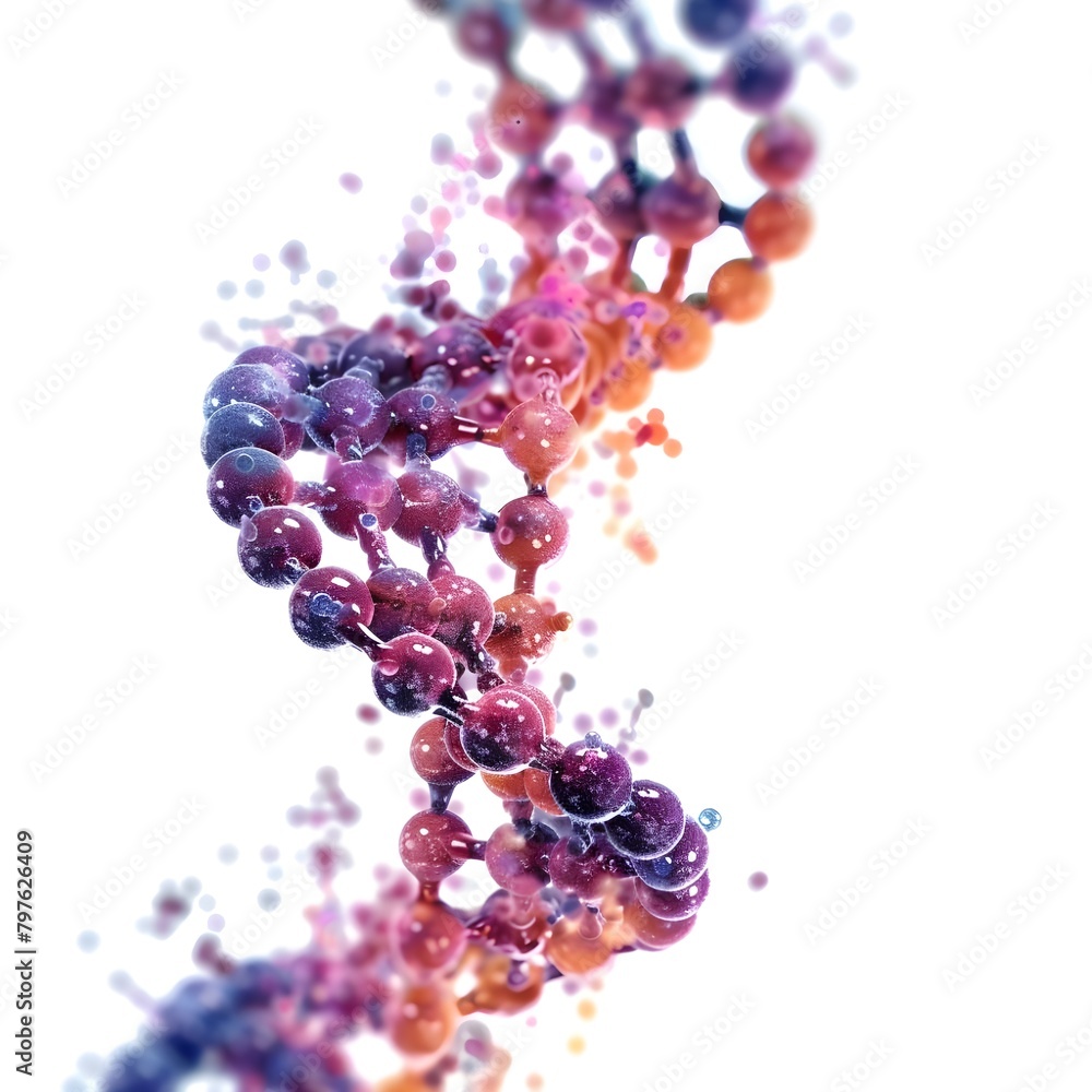 A magnified view of a single strand of rna showing its slightly ...