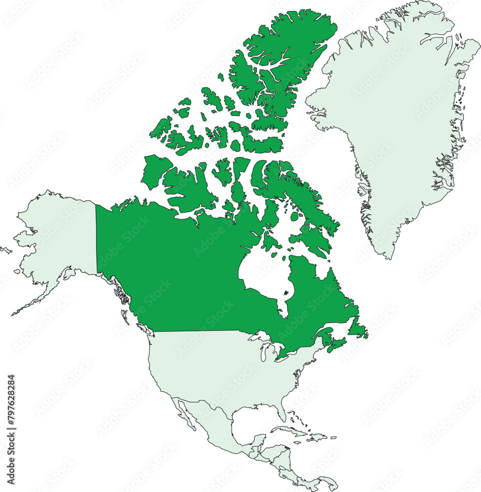 Dark green blank political map of CANADA with black borders on ...