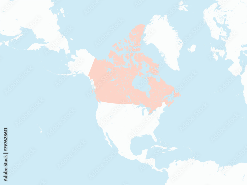 Pink detailed blank political map of CANADA with blue water surfaces ...