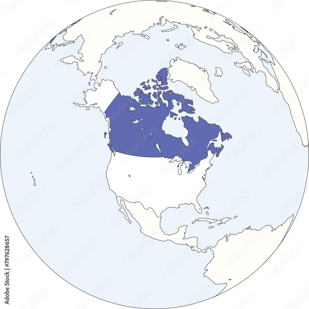 Blue blank political map of CANADA with light blue ocean surfaces on ...