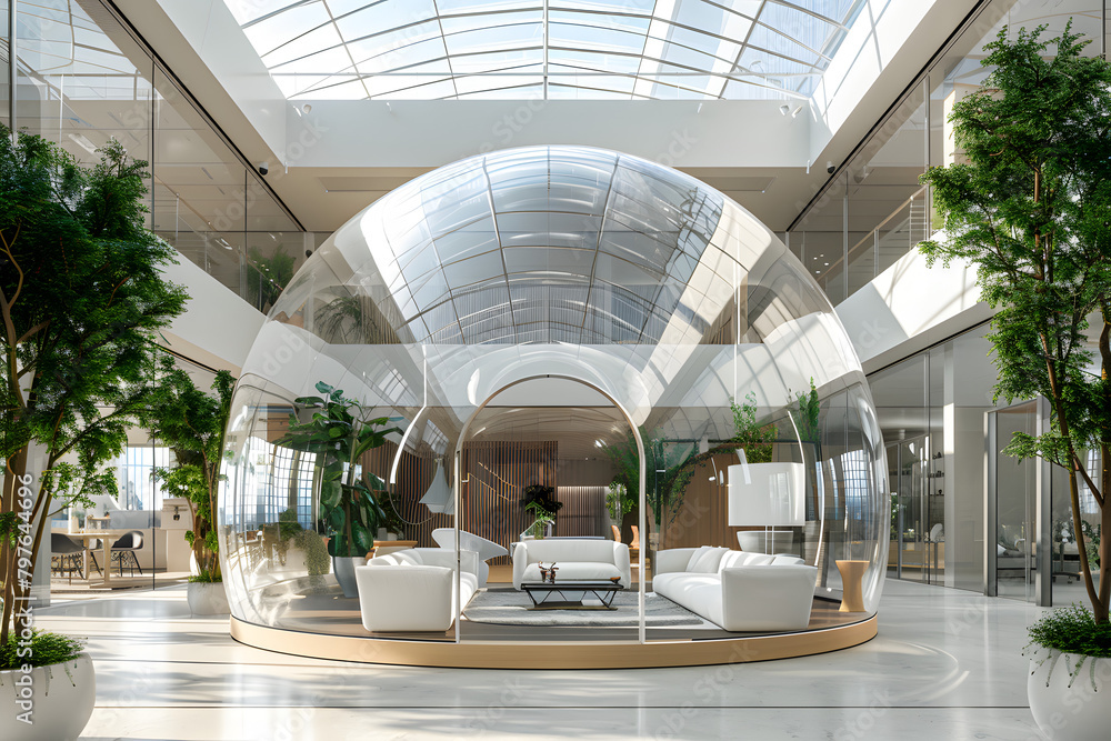Innovative tech company headquarters with a transparent glass dome and ...