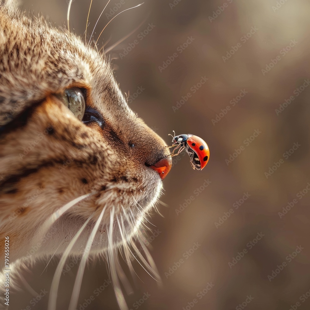 In a delicate ballet of nature, a tiny ladybug alights gracefully on ...