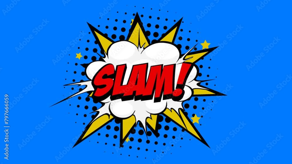 SLAM! Word in Red-colored Text in Cartoon Comic Bubbles with Explosive ...