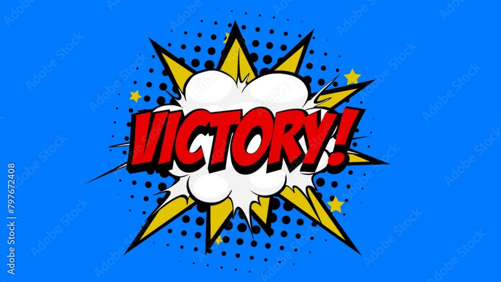 Victory! Word in Red-colored Text in Cartoon Comic Bubbles with ...
