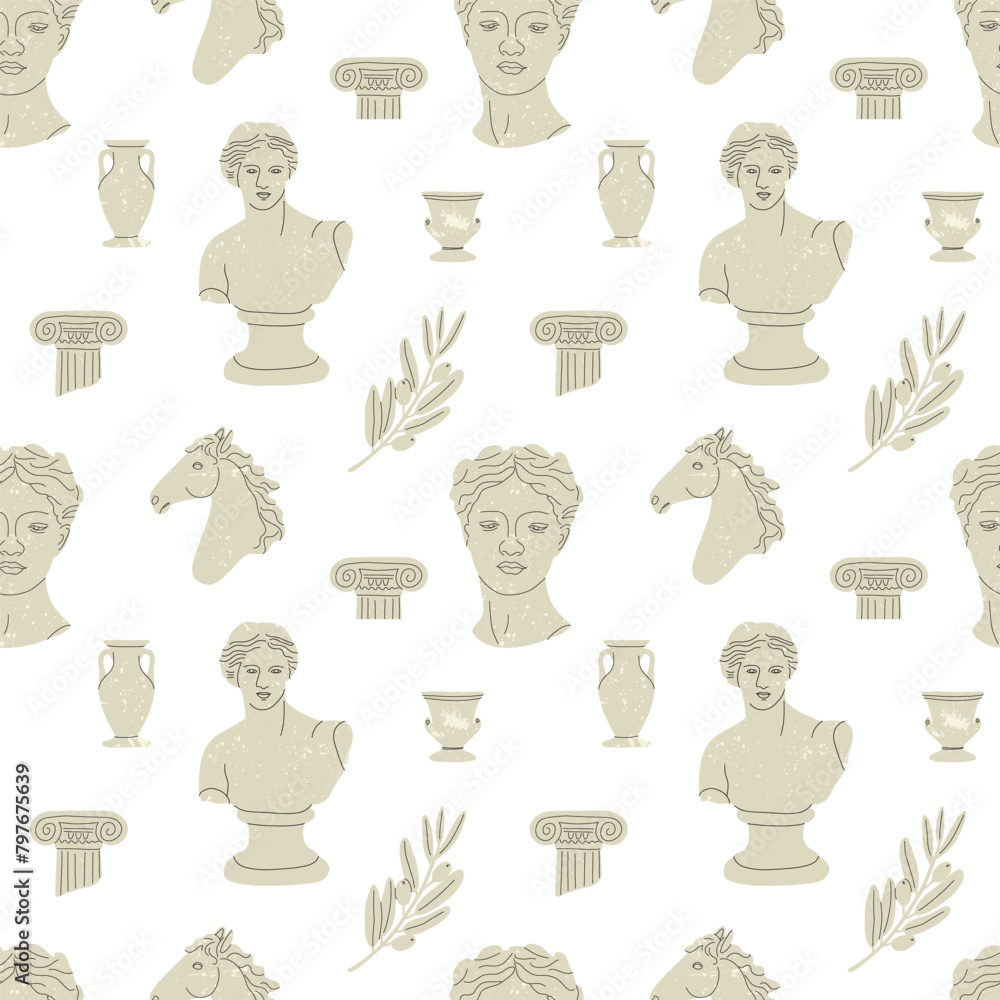 Greek statue pattern seamless. Antique marble roman sculpture, Classic ...