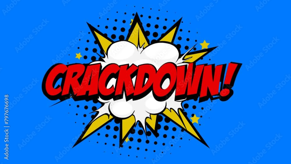 CRACKDOWN! Word in Red-colored Text in Cartoon Comic Bubbles with ...