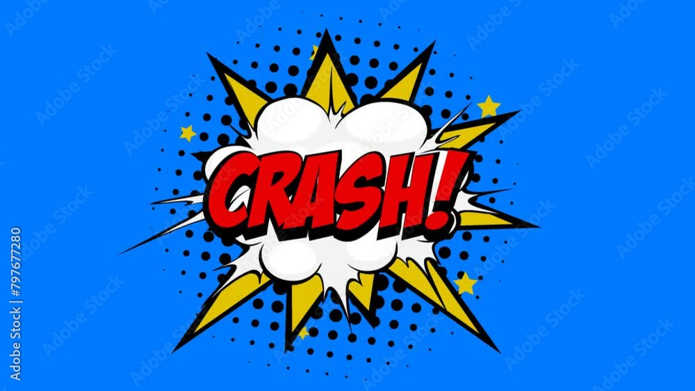 Crash! Word in Red-colored Text in Cartoon Comic Bubbles with Explosive ...