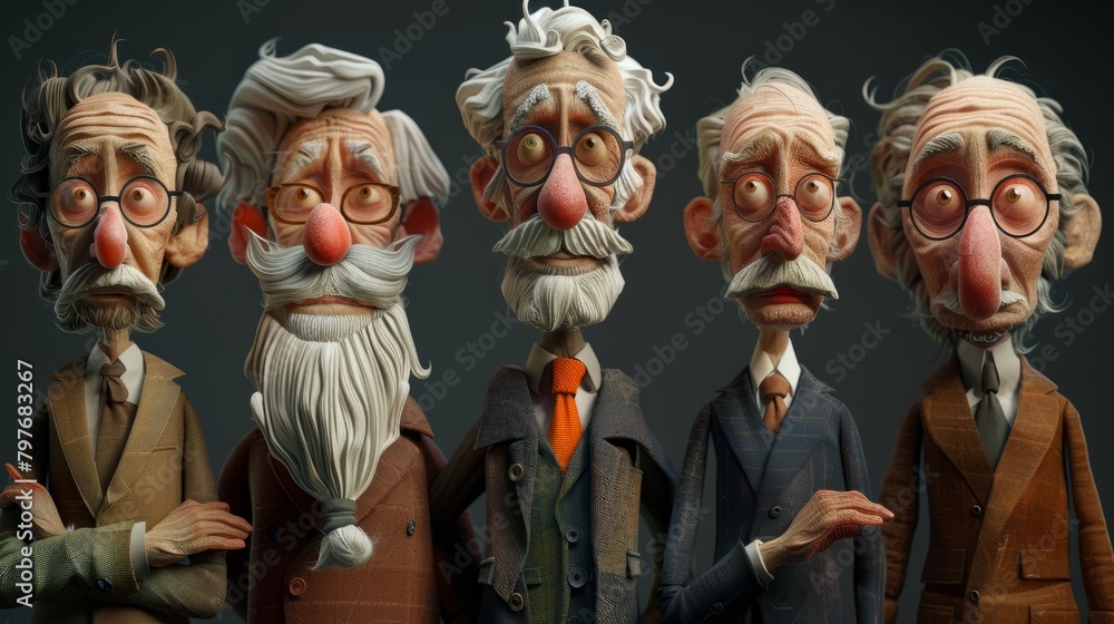 Five old men with big noses and glasses Stock Illustration | Adobe Stock
