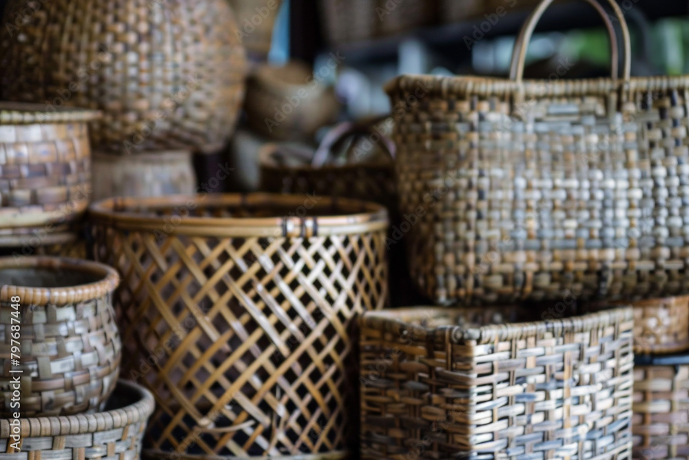 The intricate weave patterns of woven baskets made from materials like ...