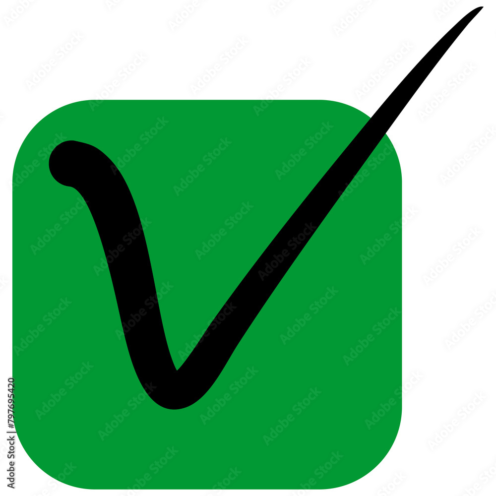 Handwriting Green Check Mark with Square Background Stock Illustration ...