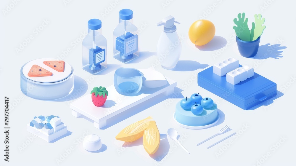 Food Hygiene Concept: 3D Isometric Illustration of Clean Kitchen Safety ...