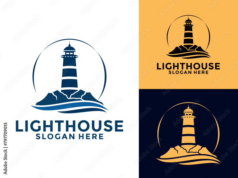 Lighthouse logo. Harbor icon. Light beacon symbol. Maritime tower logo ...