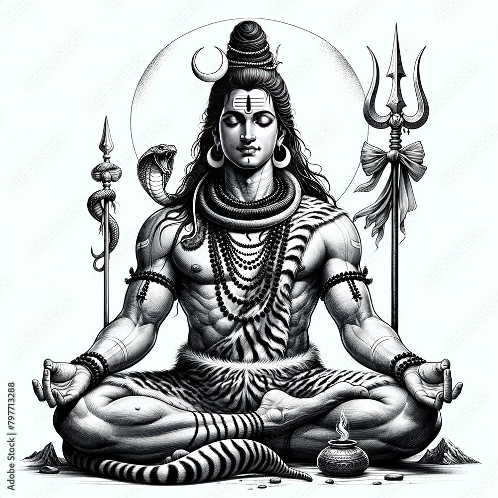Realistic Illustration of hindu God Mahadev Meditation, Har Har mahadev ...