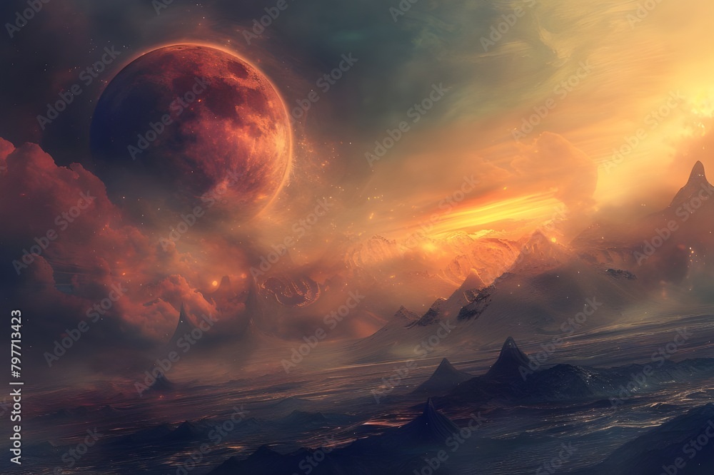 sunrise in the clouds, Alien fantasy wallpaper landscape , A planet ...