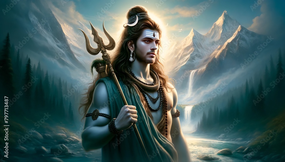 Realistic Illustration of hindu God Mahadev Meditation, Har Har mahadev ...