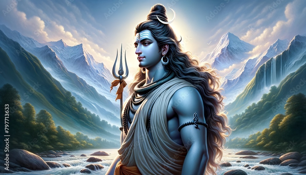 Realistic Illustration of hindu God Mahadev Meditation, Har Har mahadev ...