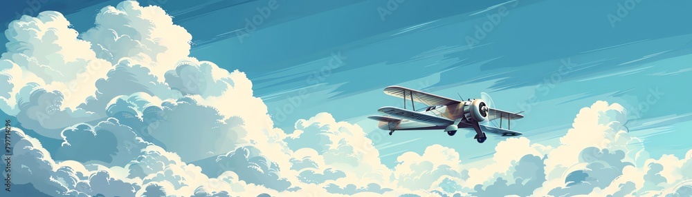 Vintage aviation background with stylized biplanes and clouds ...
