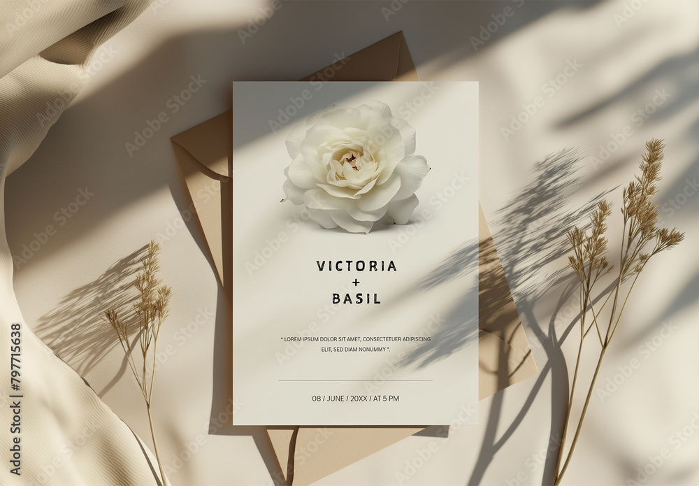 Warm Beige Wedding Mockup For Vertical Card Design With Generative ai ...