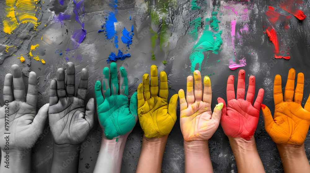 A spectrum of colorful hands representing the evolution of respect ...