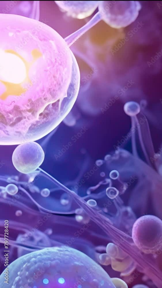 Vertical 3D Animation of Cell division under a microscope. Dividing and ...