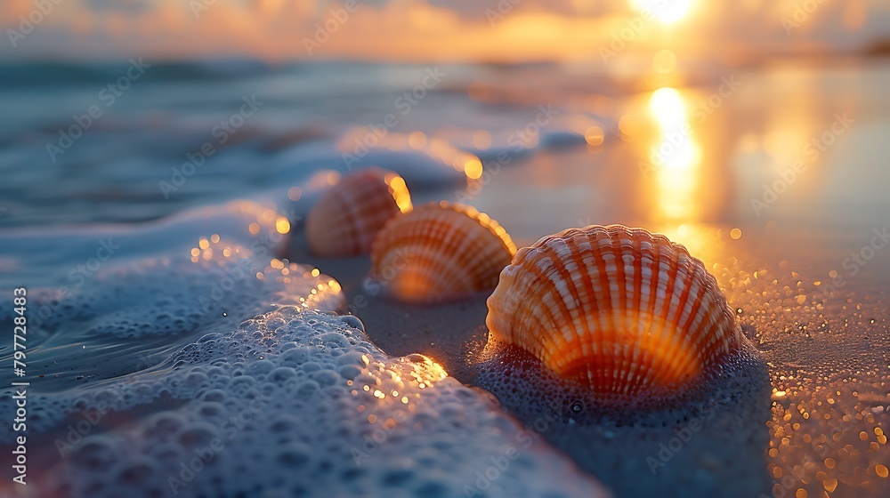 Witness the graceful curvature of seashells scattered along the ...