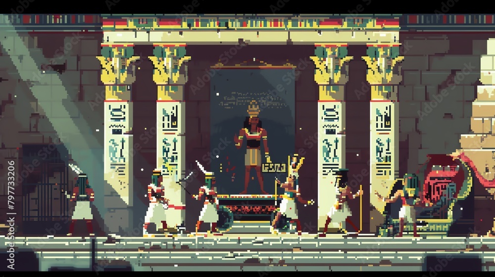 Pixel art ancient Egyptian festival with a procession, music, and ...