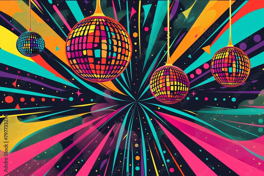 70s Disco Revival Club Poster: Vibrant Color Flow with Funky 80s Retro ...