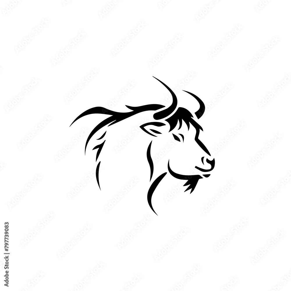 The design of a minimalist logo featuring the side profile of a yak on ...