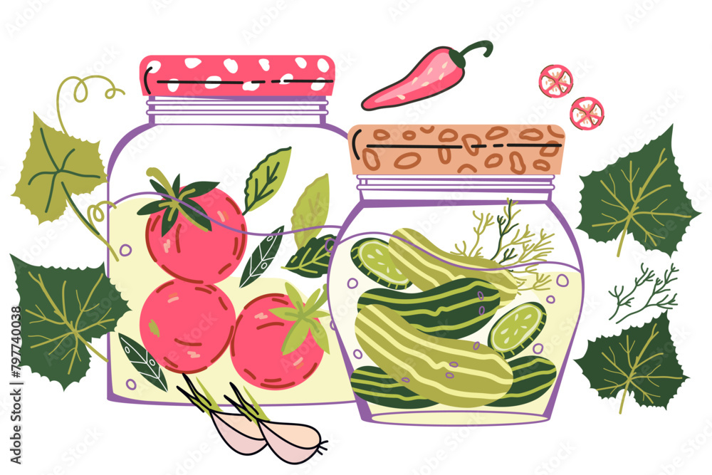 Pickling vegetables and food fermentation concept. Pickled vegetables ...