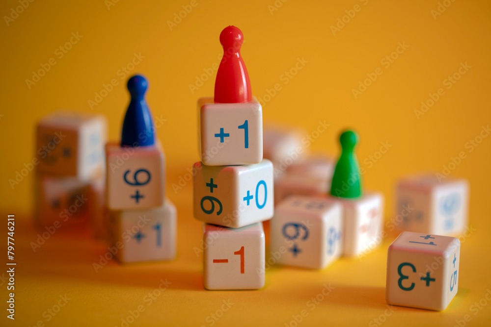 Mathematical dice game with positive and negative integers for counting ...