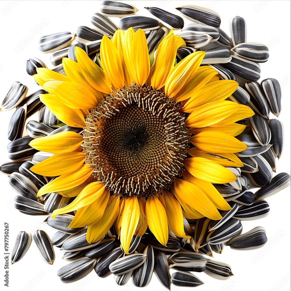 Sunflower seeds and sunflower isolated on white background generative ...